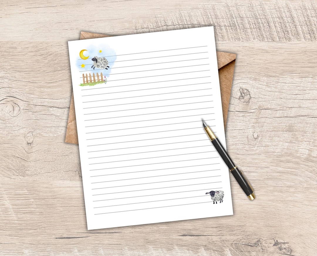 Sheep Printable Stationery, Cute Watercolor Sheep Writing Paper, US ...