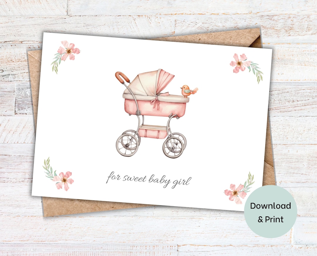 Printable Baby Card for Girl Baby Shower Instant Download - Etsy