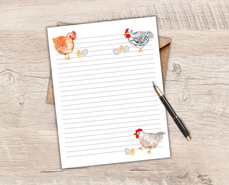 Chicken Printable Stationery, Letter Writing Paper, US Letter, A4 Sizes ...