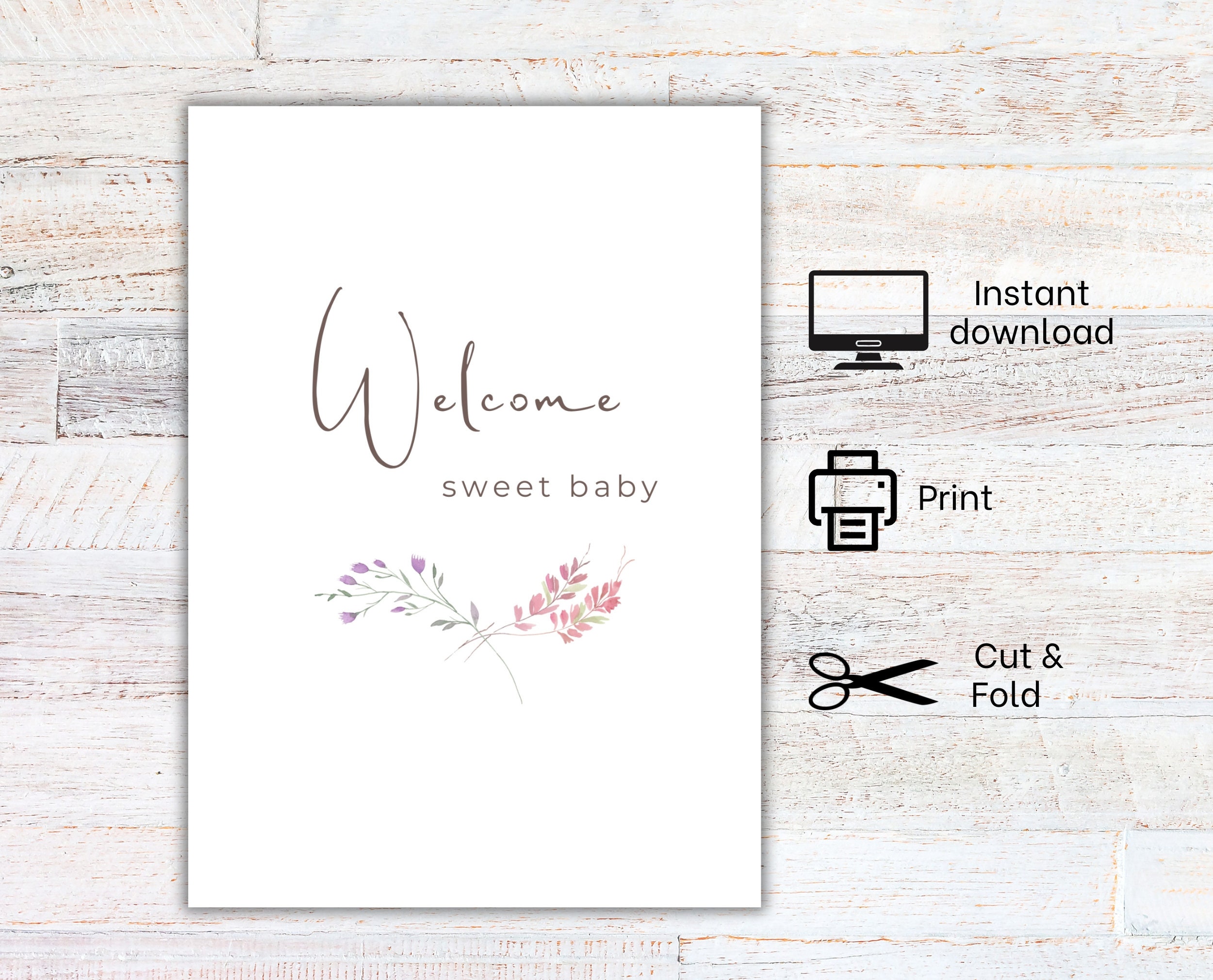 Baby Card Printable Baby Shower Card Welcome Baby Card Instant Download ...