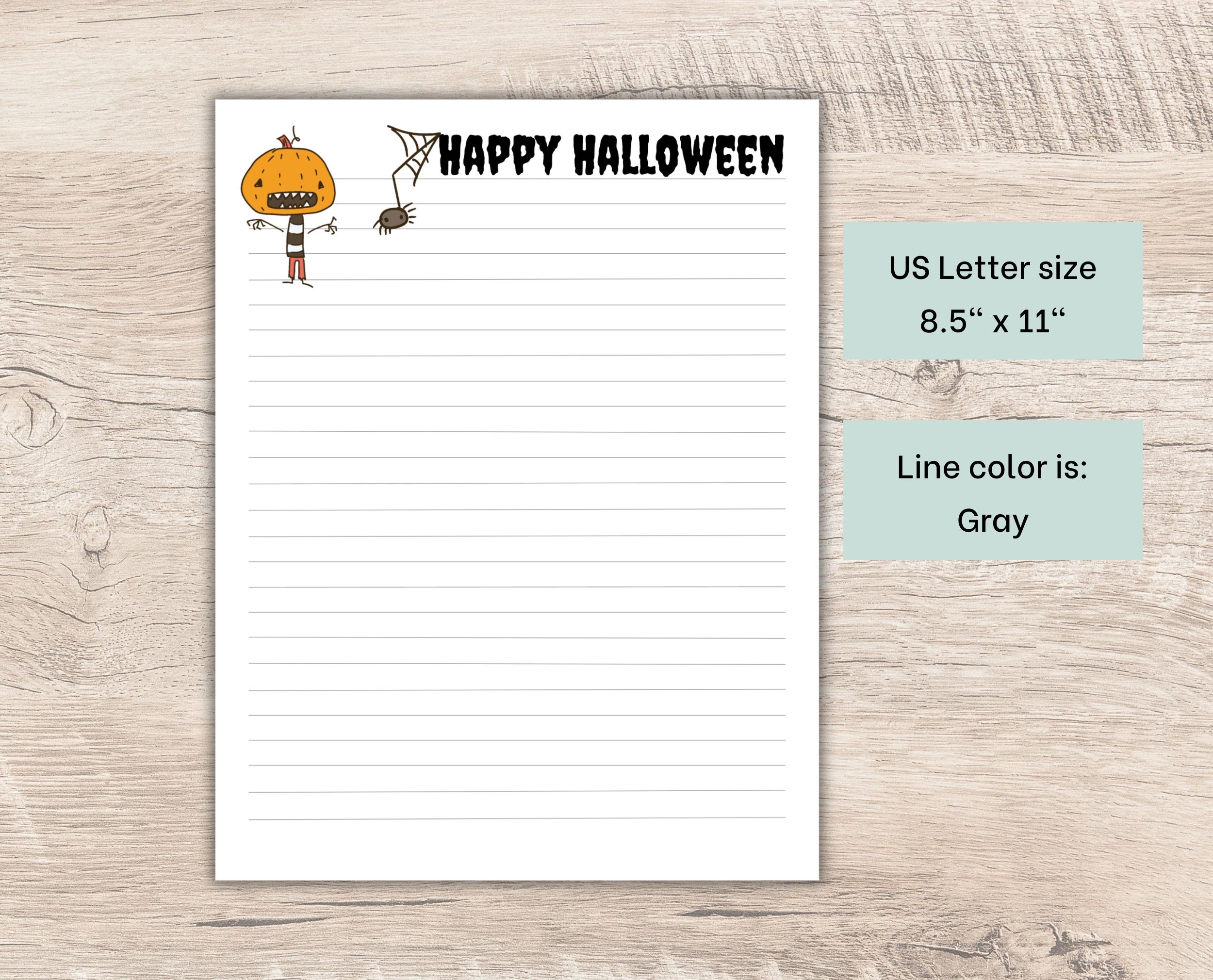 Printable Halloween Writing Paper Pumpkin Head Funny Monster Writing ...