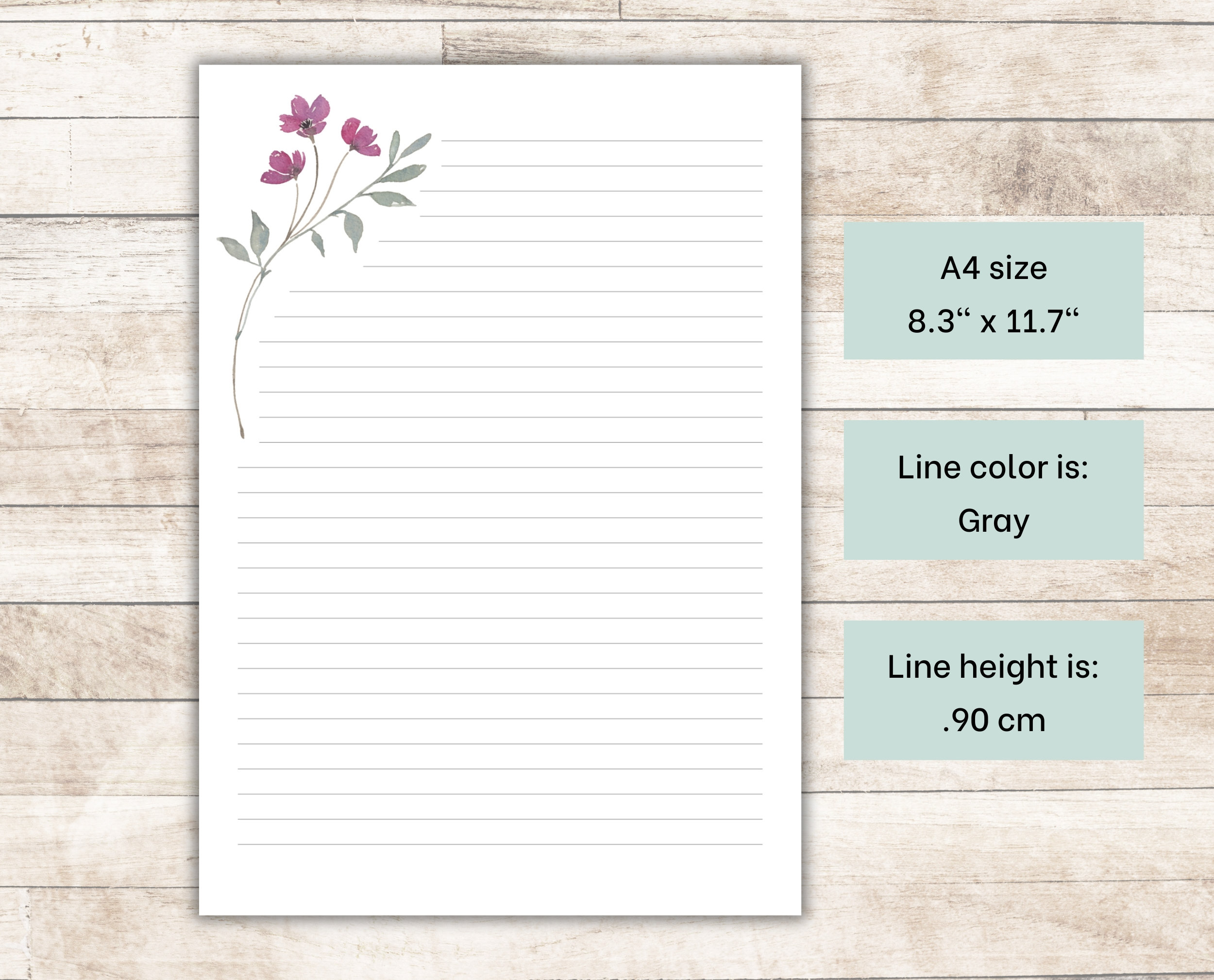 Printable Stationery, Purple Wildflowers Floral, A4, US Letter 8.5x11 ...