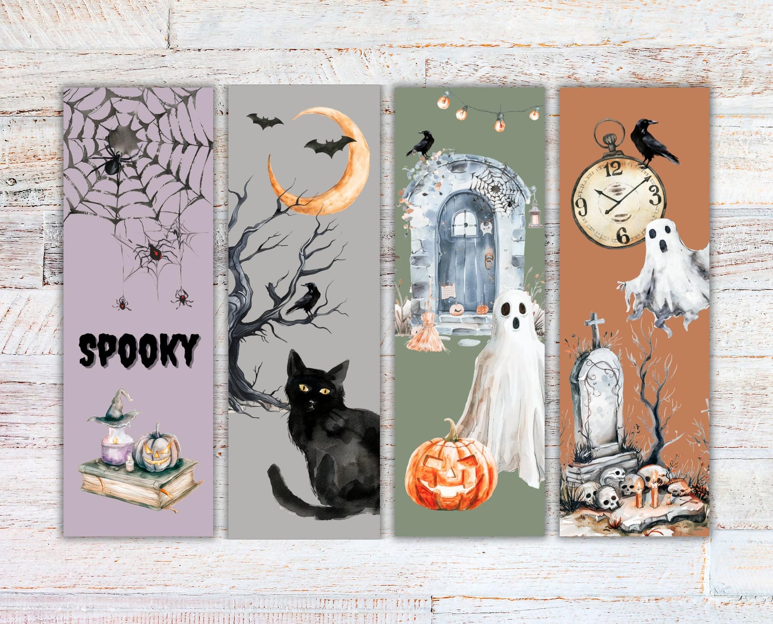 Halloween Printable Bookmarks, Collection of Spooky Ghosts, Black Cat ...