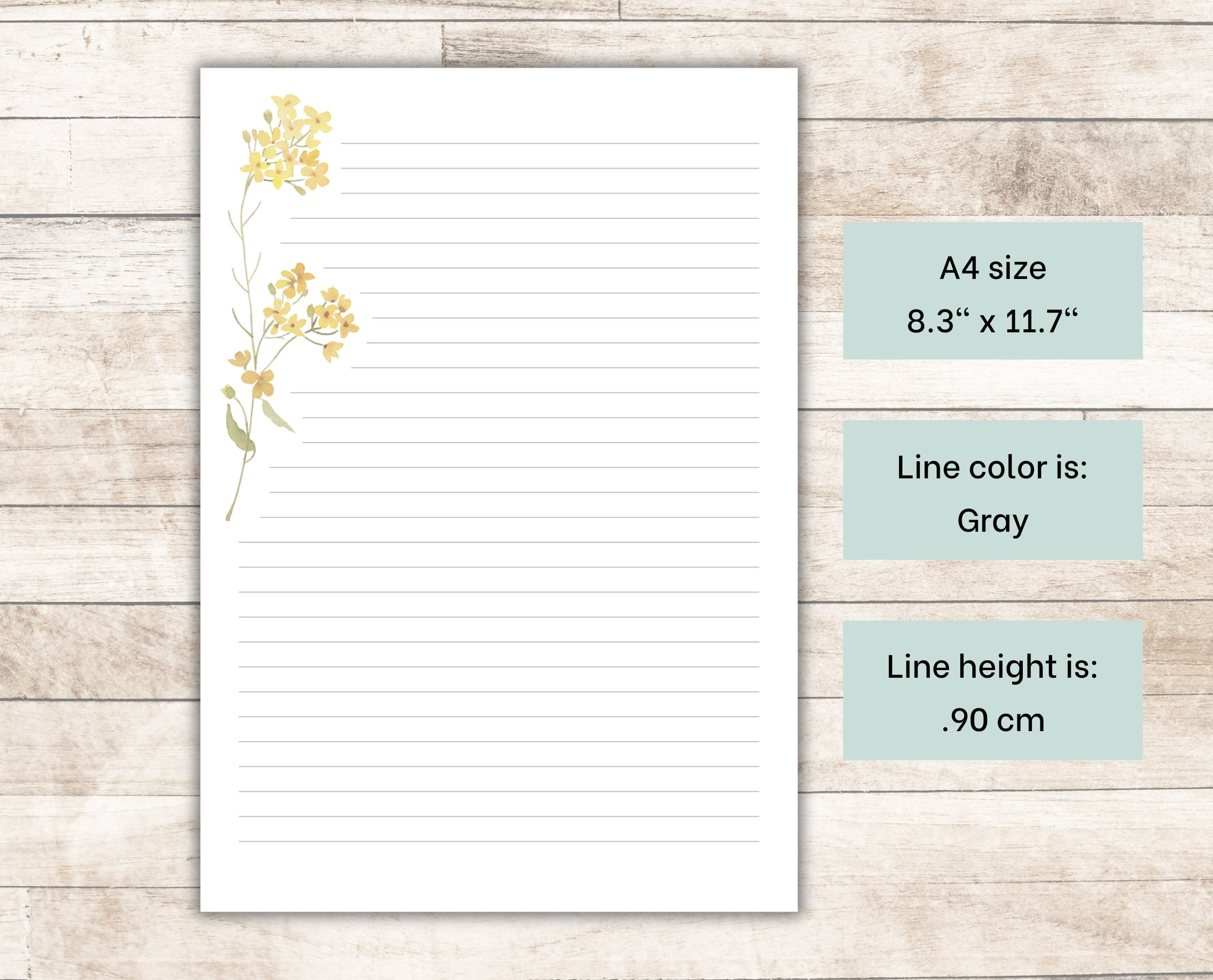 Printable Stationery, Yellow Floral Paper, A4, US Letter 8.5x11 In ...