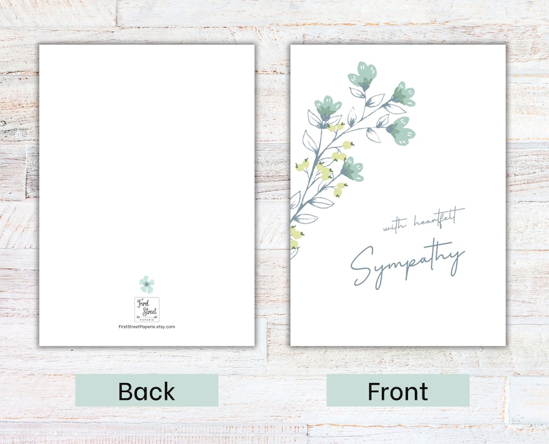 Sympathy Card Printable, Bereavement Condolence Card, Simple Floral ...