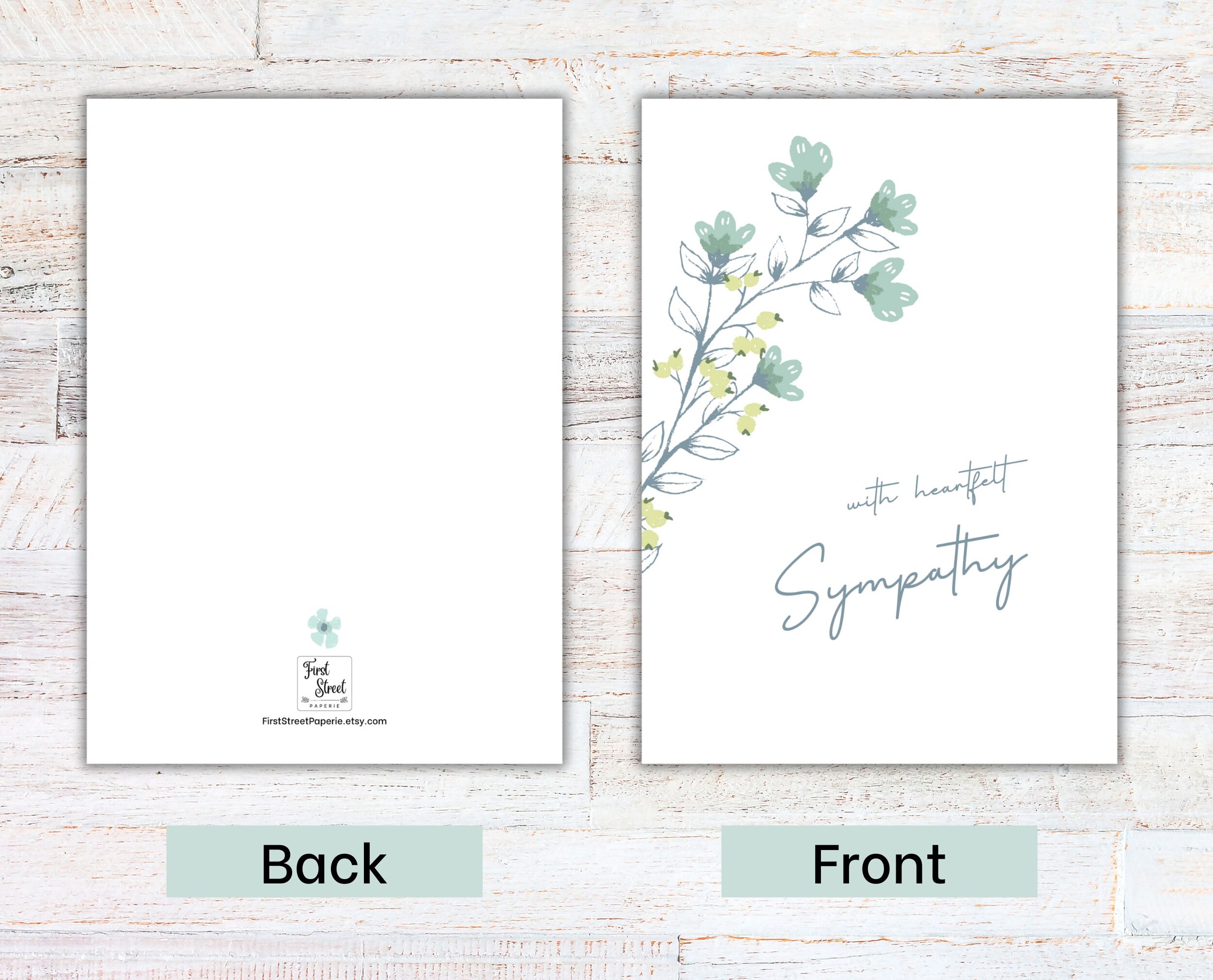Sympathy Card Printable, Bereavement Condolence Card, Simple Floral ...