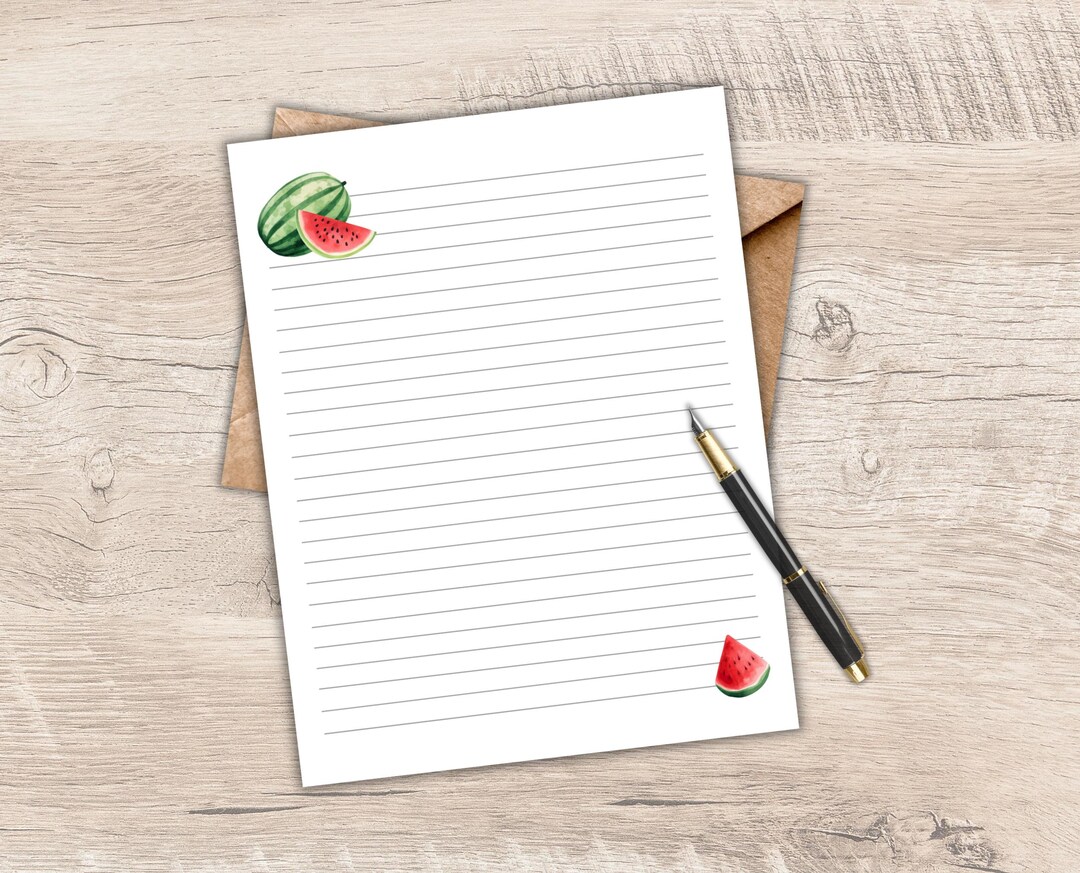 Watermelon Printable Stationery, Lined Writing Paper, 8.5x11 US Letter ...