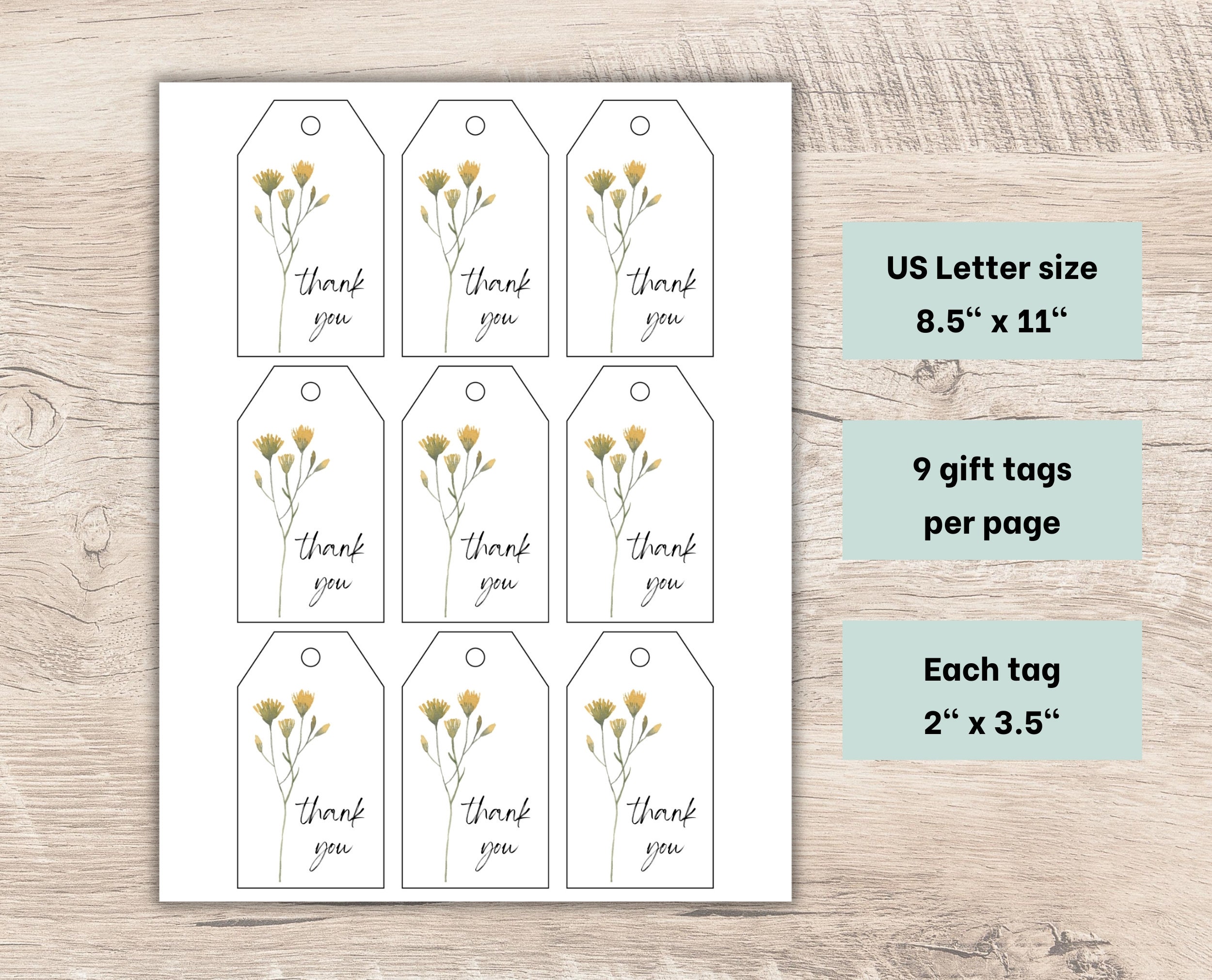 Thank You Gift Tags Printable Minimal Wildflower Floral Favor Tag for ...