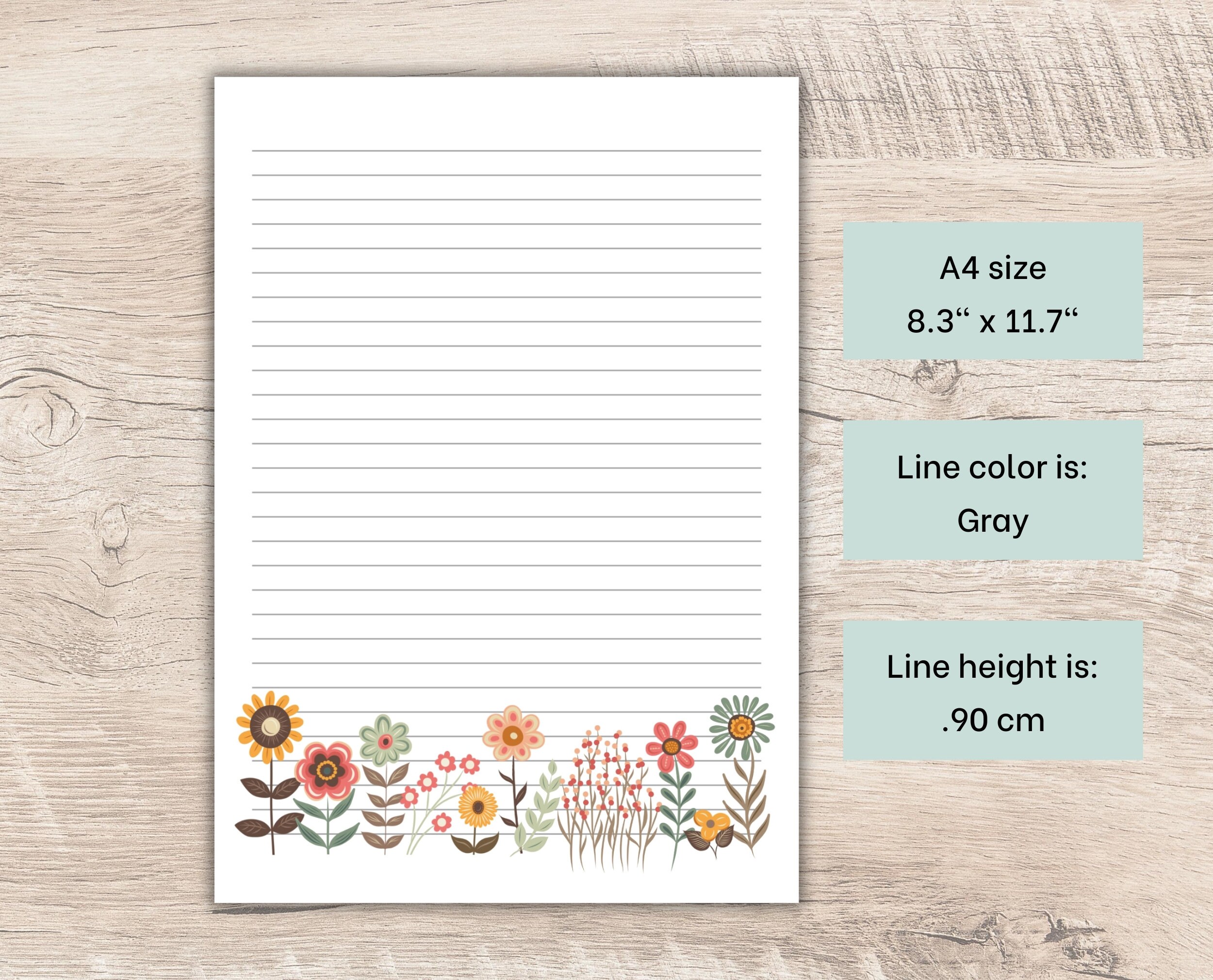 Floral Stationery Printable, Lined Paper With Flowers, 8.5x11 Writing ...