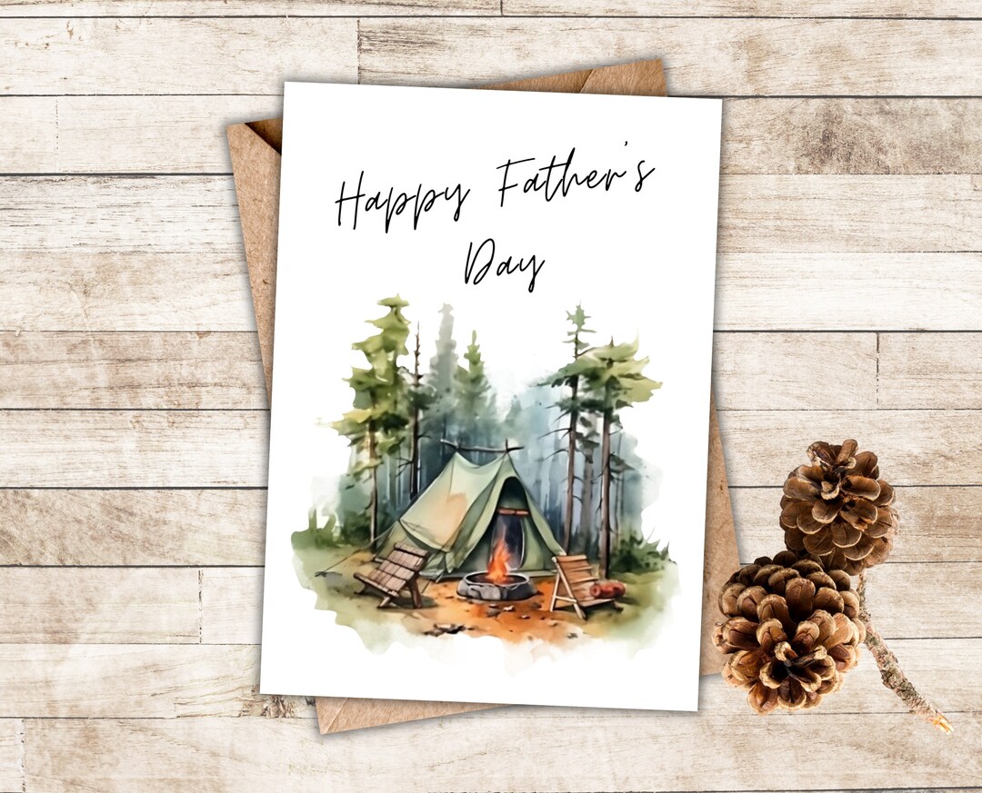 Camping Fathers Day Card, Printable Happy Fathers Day Greeting Card ...