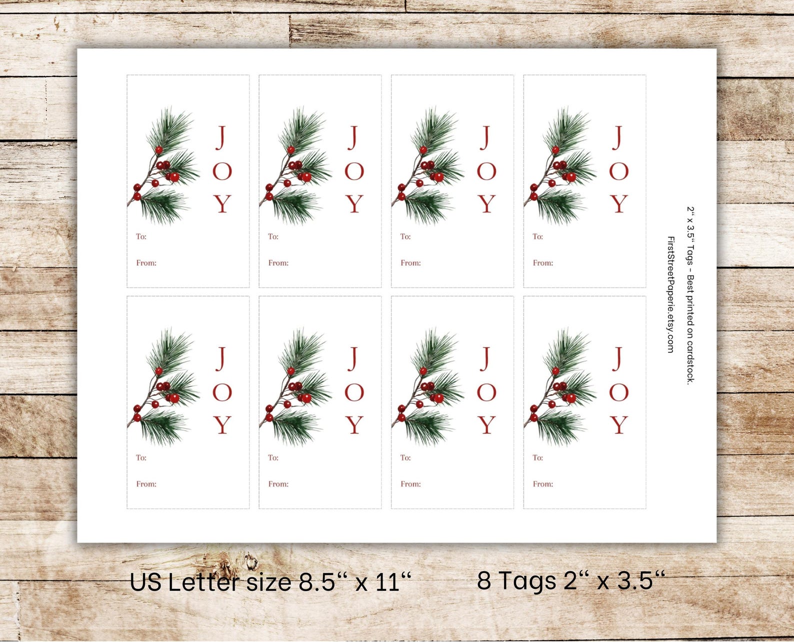 Printable Christmas Tag, to From Gift Tags, Red Berries and Greenery ...