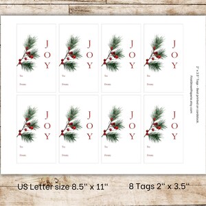 Printable Christmas Tag, to From Gift Tags, Red Berries and Greenery ...