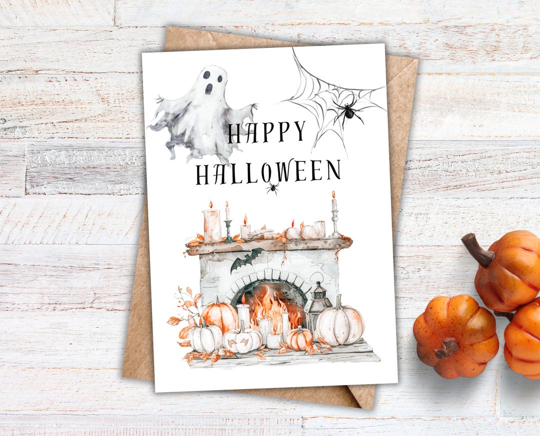 Halloween Printable Card, Spooky Season Greeting Card, Halloween Ghost ...
