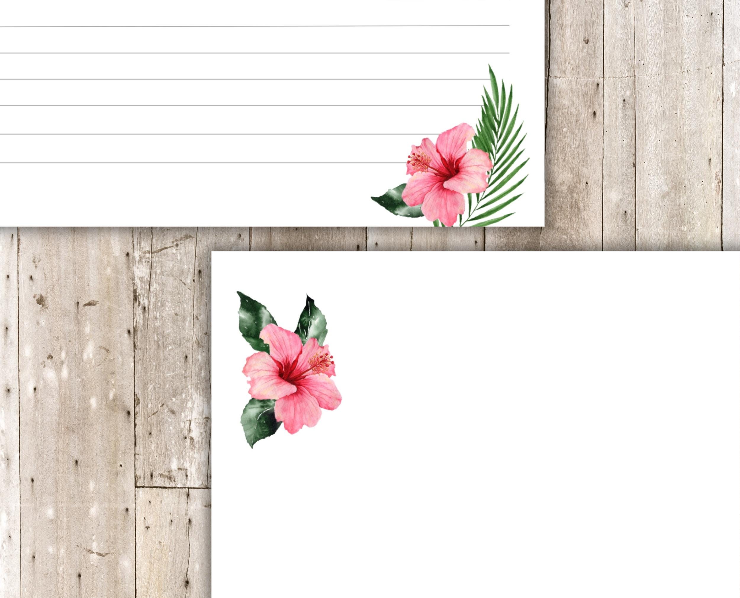 Pink Hibiscus Printable Stationery, Tropical Hawaiian Theme Writing ...