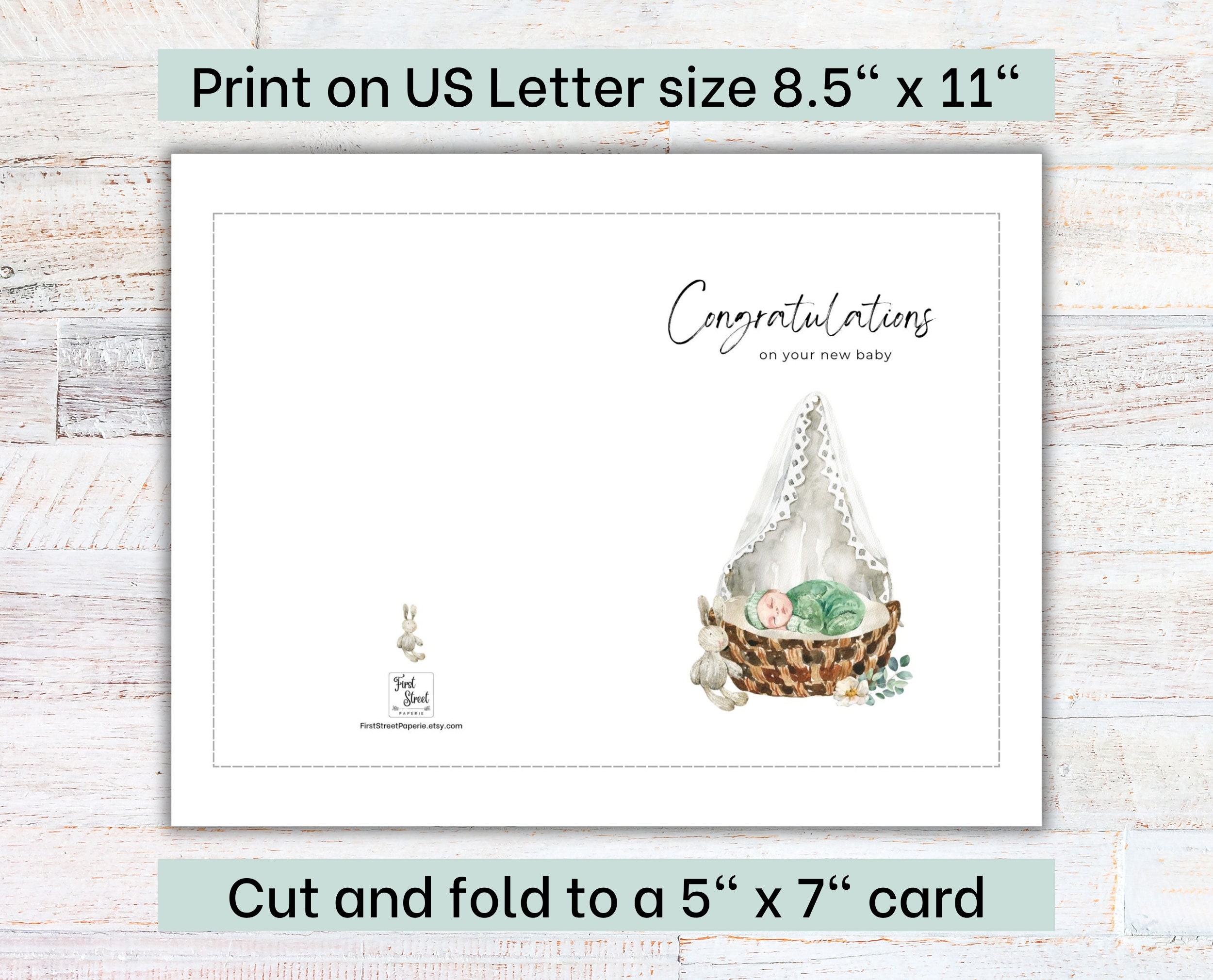 Baby Card Printable Baby Shower Card Congratulations New Baby - Etsy