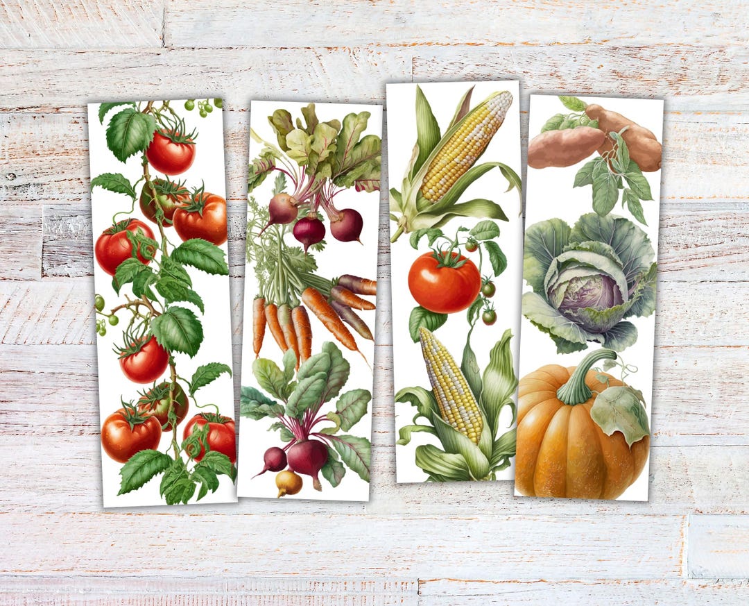 Printable Garden Veggie Bookmarks Set – 4 Digital Bookmarks 2x6" With ...