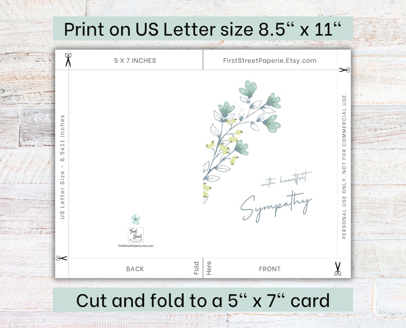 Sympathy Card Printable, Bereavement Condolence Card, Simple Floral ...