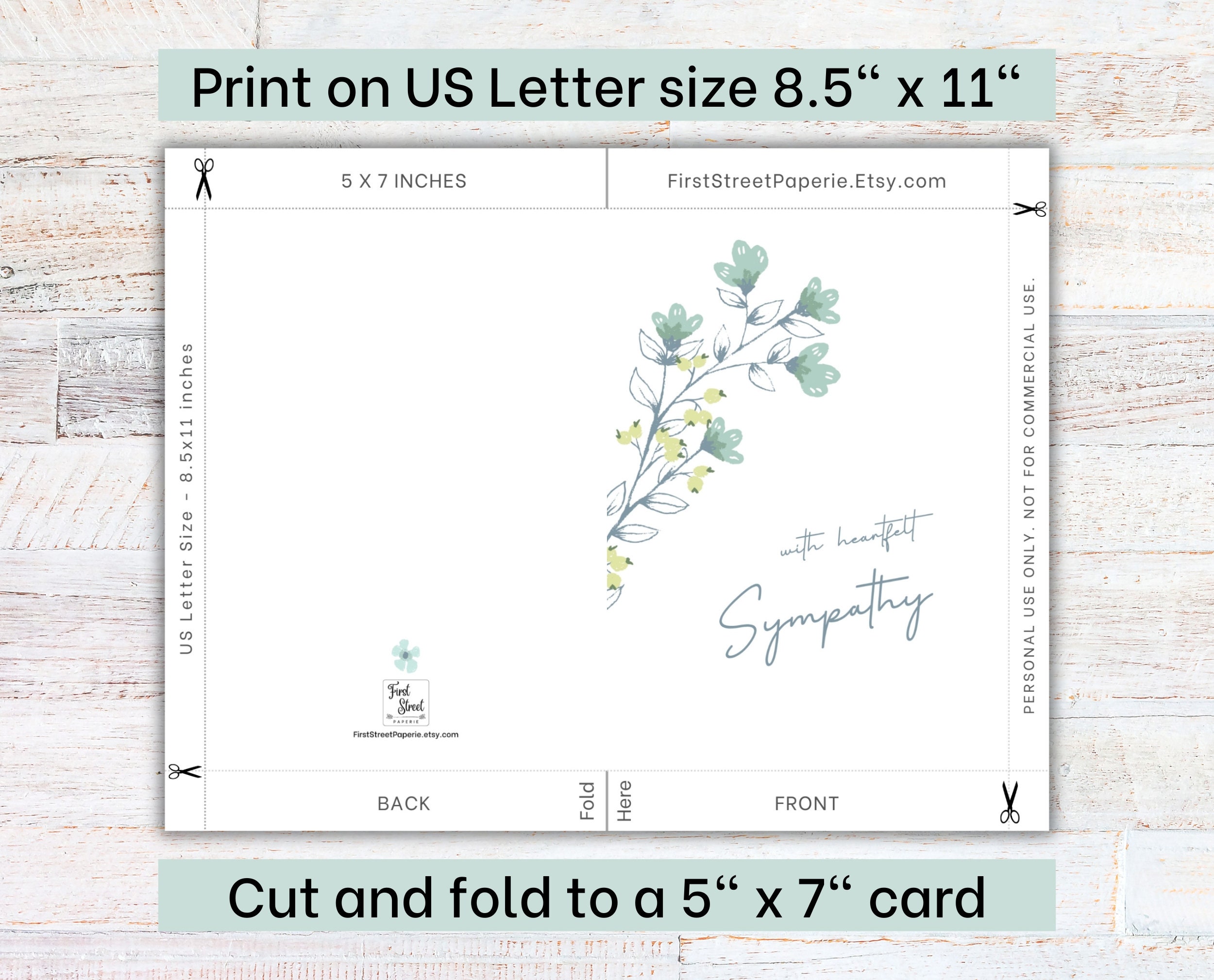 Sympathy Card Printable, Bereavement Condolence Card, Simple Floral ...