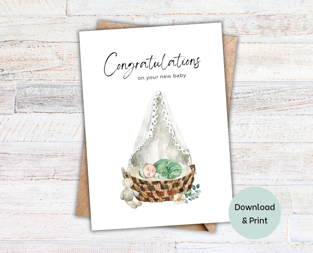 Baby Card Printable Baby Shower Card Congratulations New Baby - Etsy