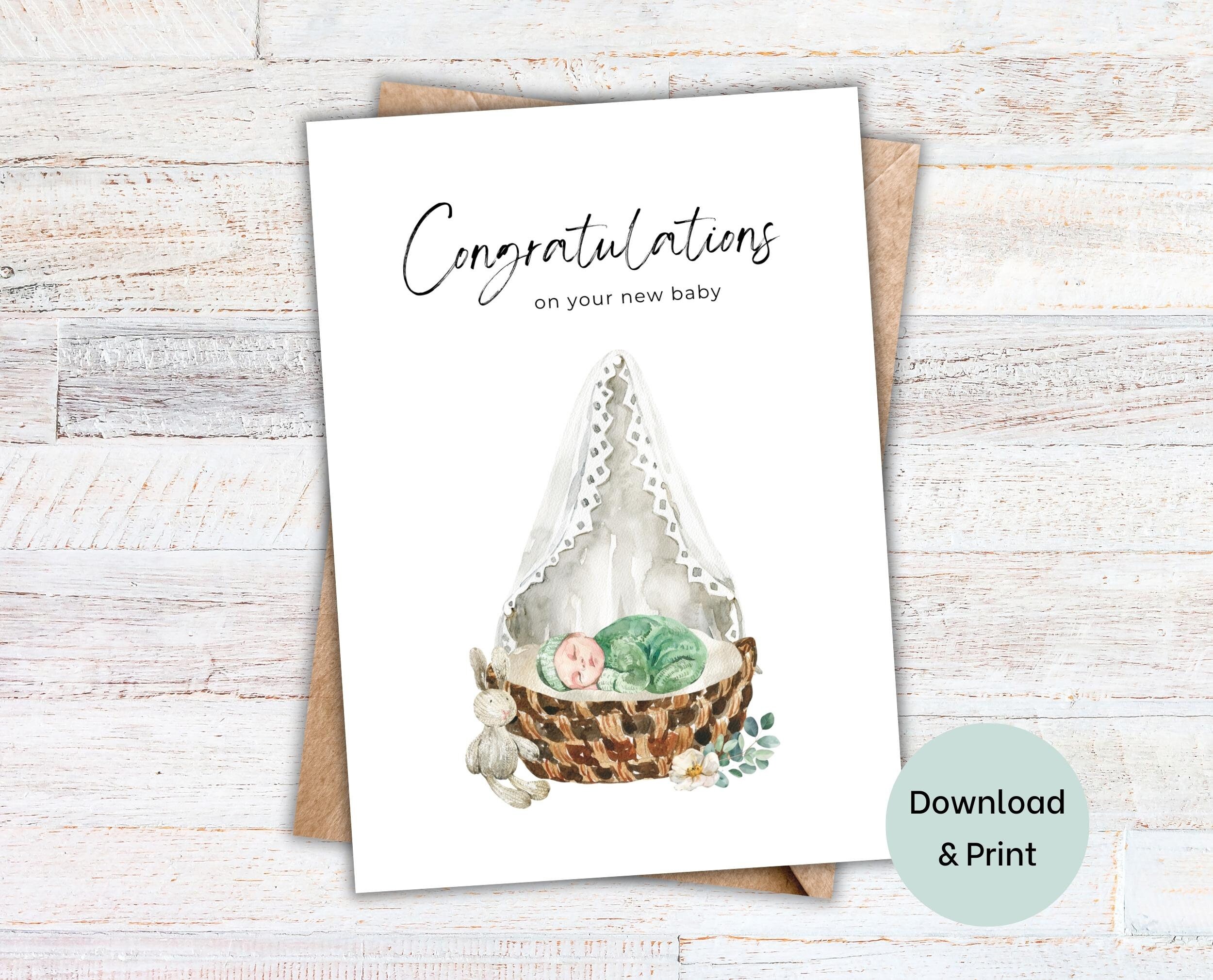 Baby Card Printable Baby Shower Card Congratulations New Baby - Etsy