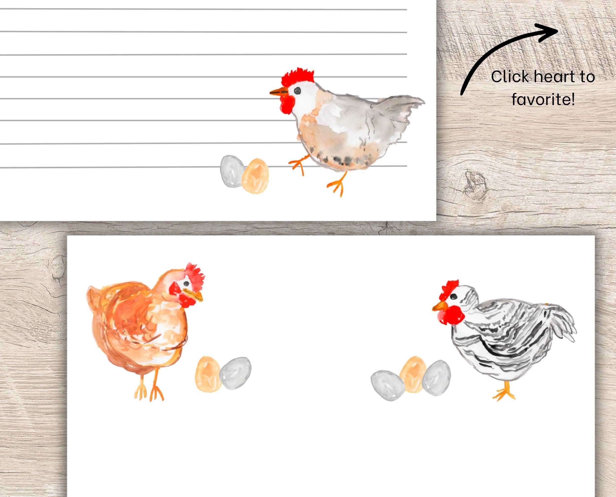 Chicken Printable Stationery, Letter Writing Paper, US Letter, A4 Sizes ...