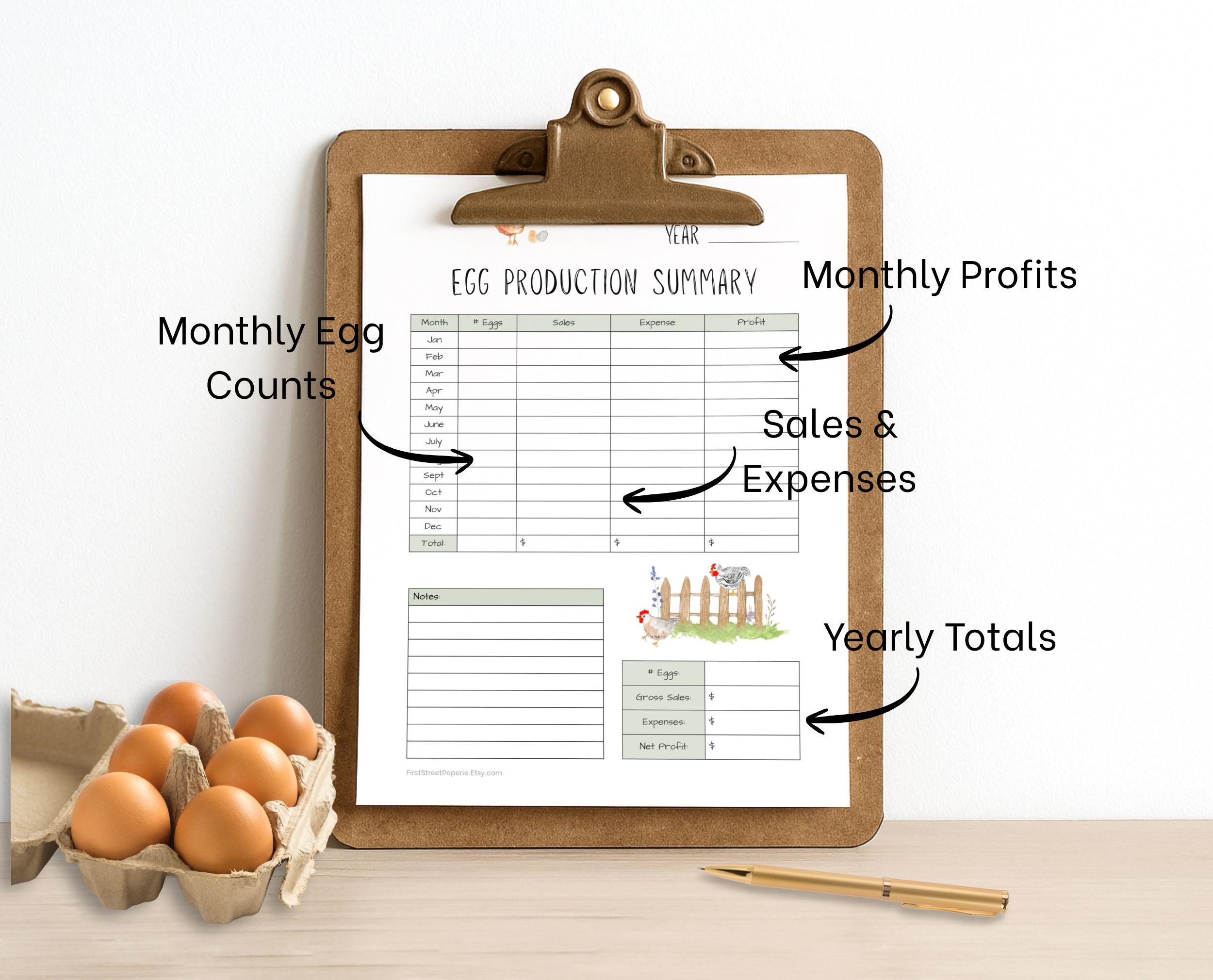 Chicken Egg Tracker | Printable Yearly & Monthly Egg Production Log ...