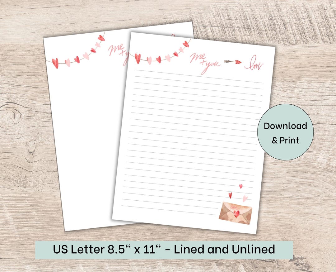 Printable Valentine Stationery, Love Letter Writing Paper, Pink and Red ...