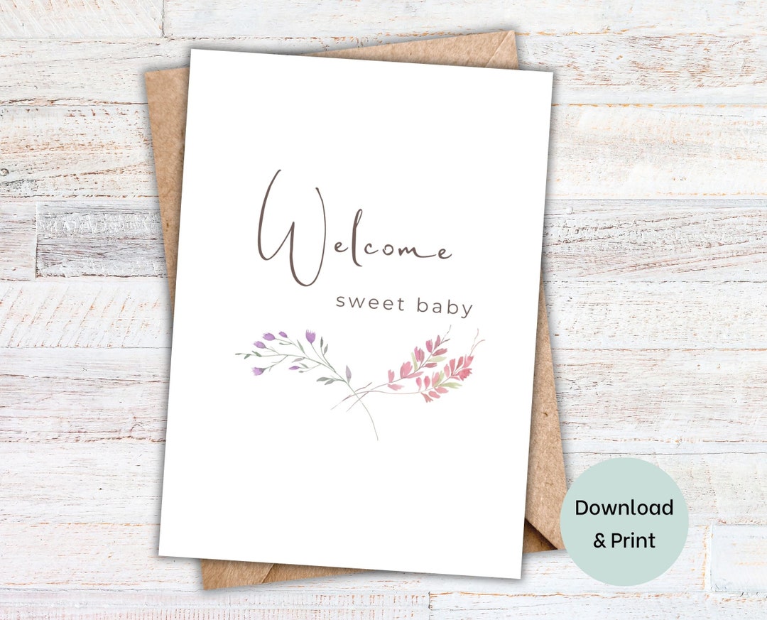 Baby Card Printable Baby Shower Card Welcome Baby Card Instant - Etsy
