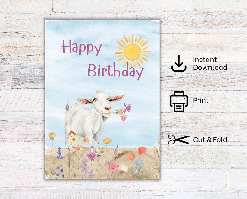 Goat Birthday Card, Farm Animal Card, Happy Birthday, Cute Birthday ...