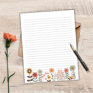 Floral Stationery Printable, Lined Paper With Flowers, 8.5x11 Writing ...