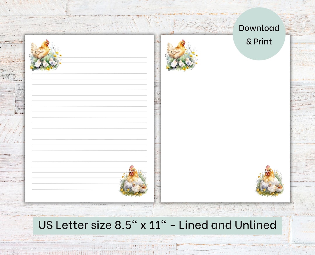 Printable Chicken Stationery | Letter Writing Paper | Lined Unlined ...