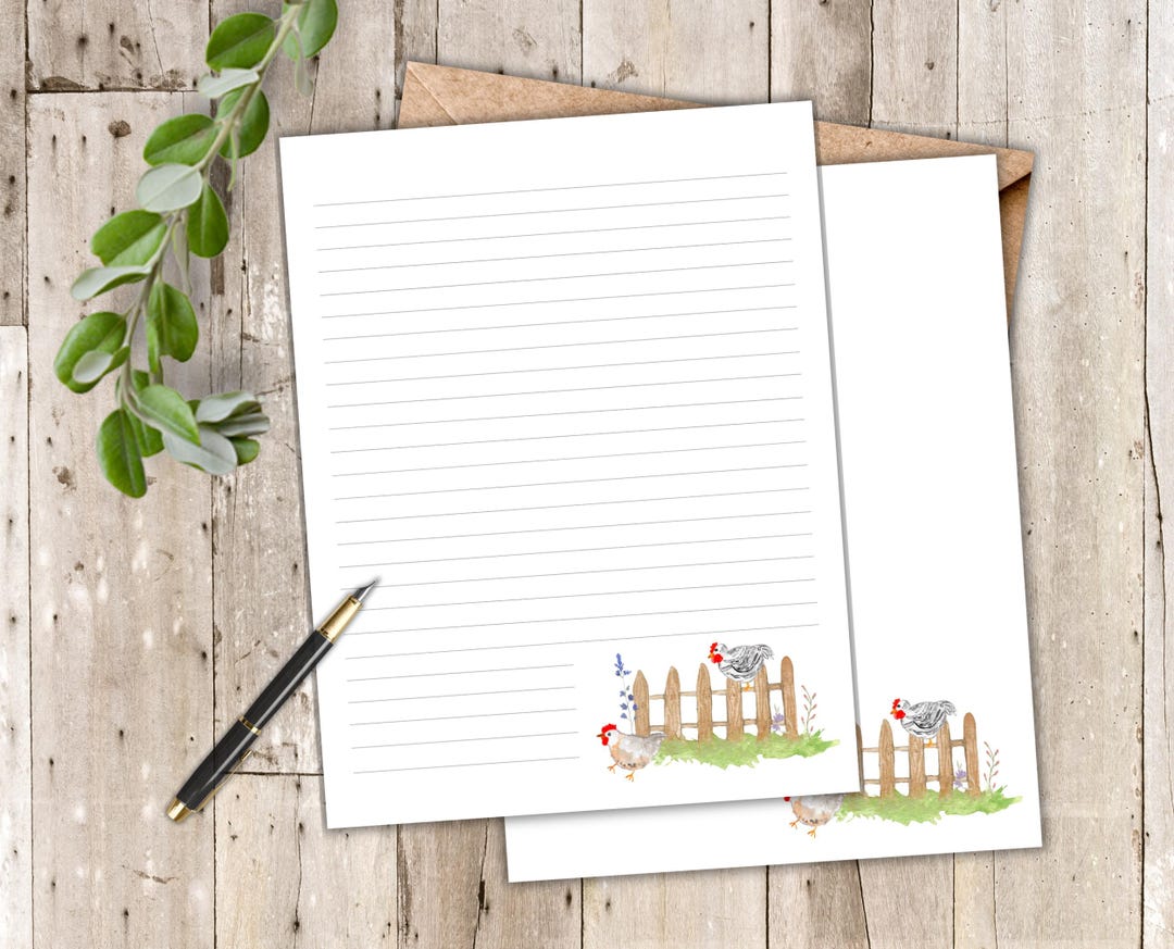 Chicken Printable Stationery, Letter Writing Paper, US Letter, A4 Sizes ...