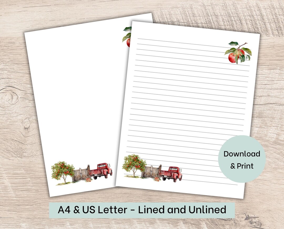 Fall Printable Stationery, Apple Harvest Lined Writing Paper, US Letter ...