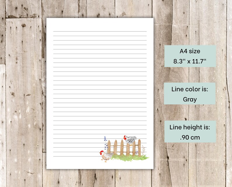 Chicken Printable Stationery, Letter Writing Paper, US Letter, A4 Sizes ...