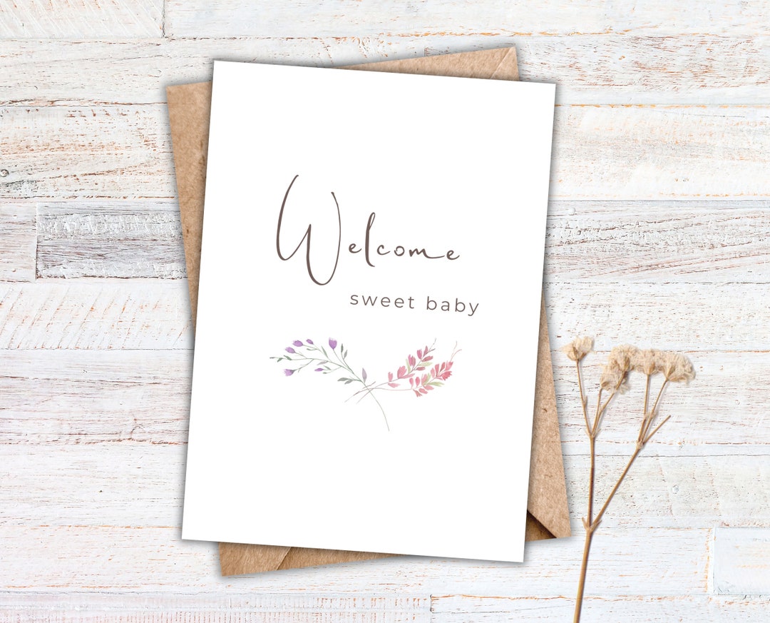 Baby Card Printable Baby Shower Card Welcome Baby Card Instant Download ...