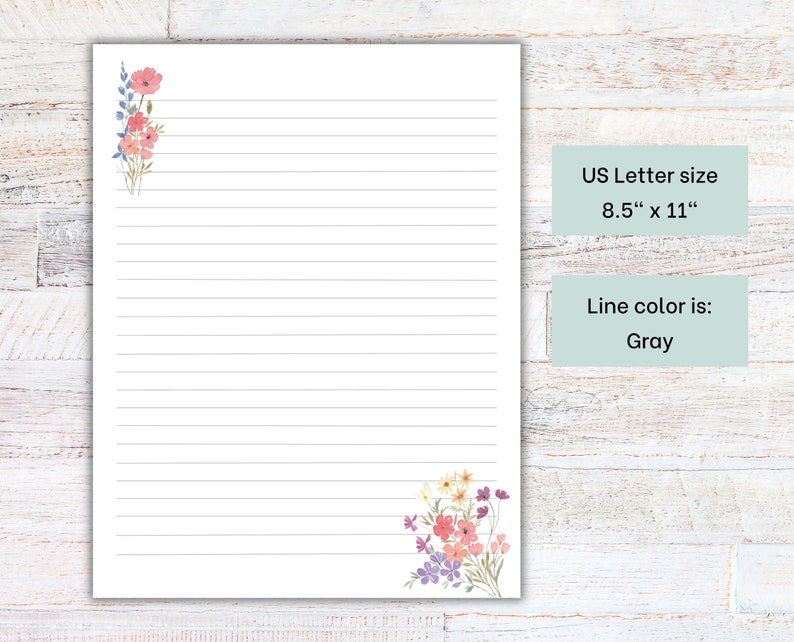 Printable Wildflower Stationery Letter Writing Paper Lined - Etsy
