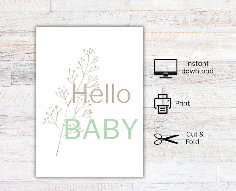 Baby Shower Card Printable, Gender Neutral Baby Congratulations, Hello ...