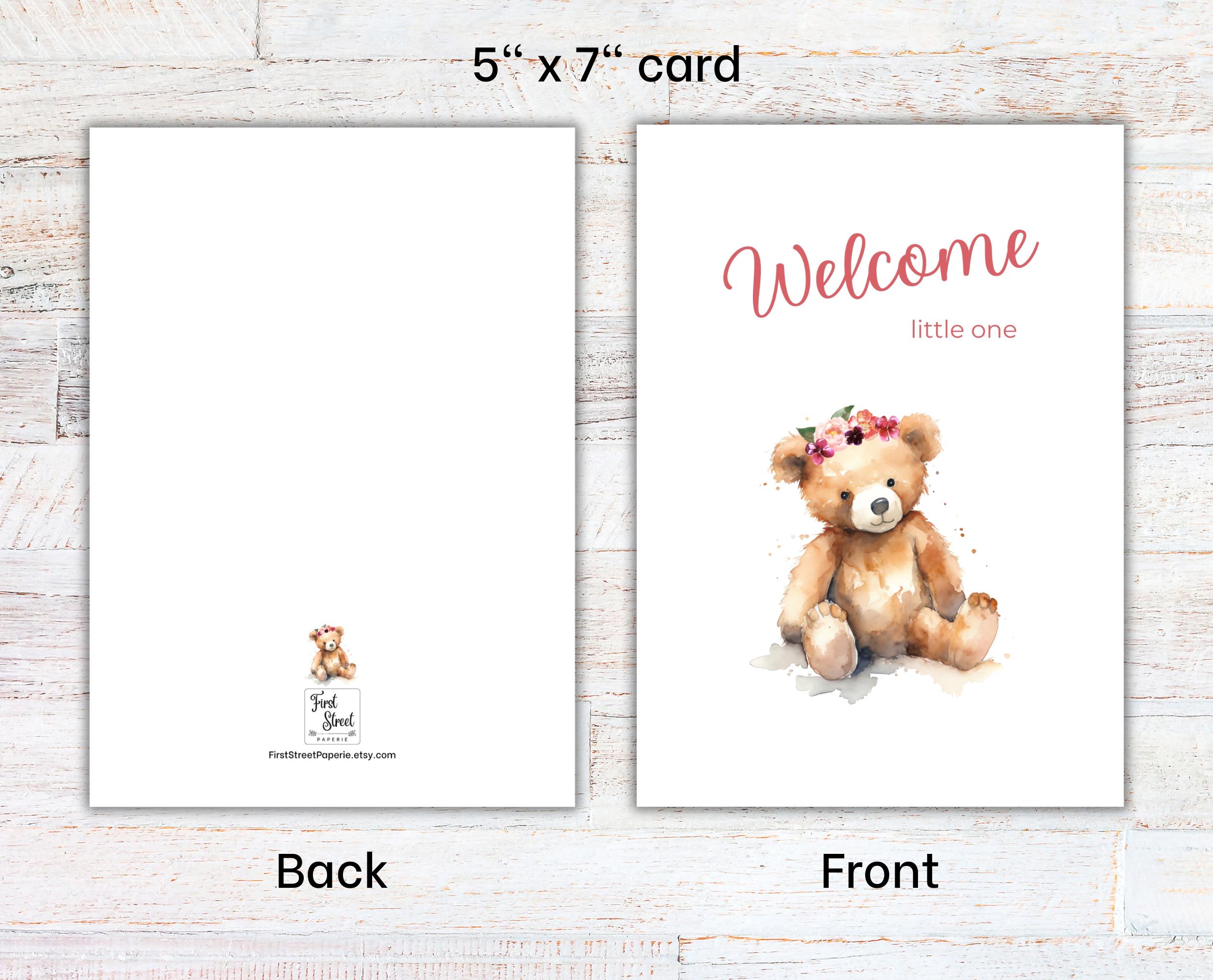 Baby Card Printable, Baby Shower Card, Cute Teddy Bear, Baby Girl ...