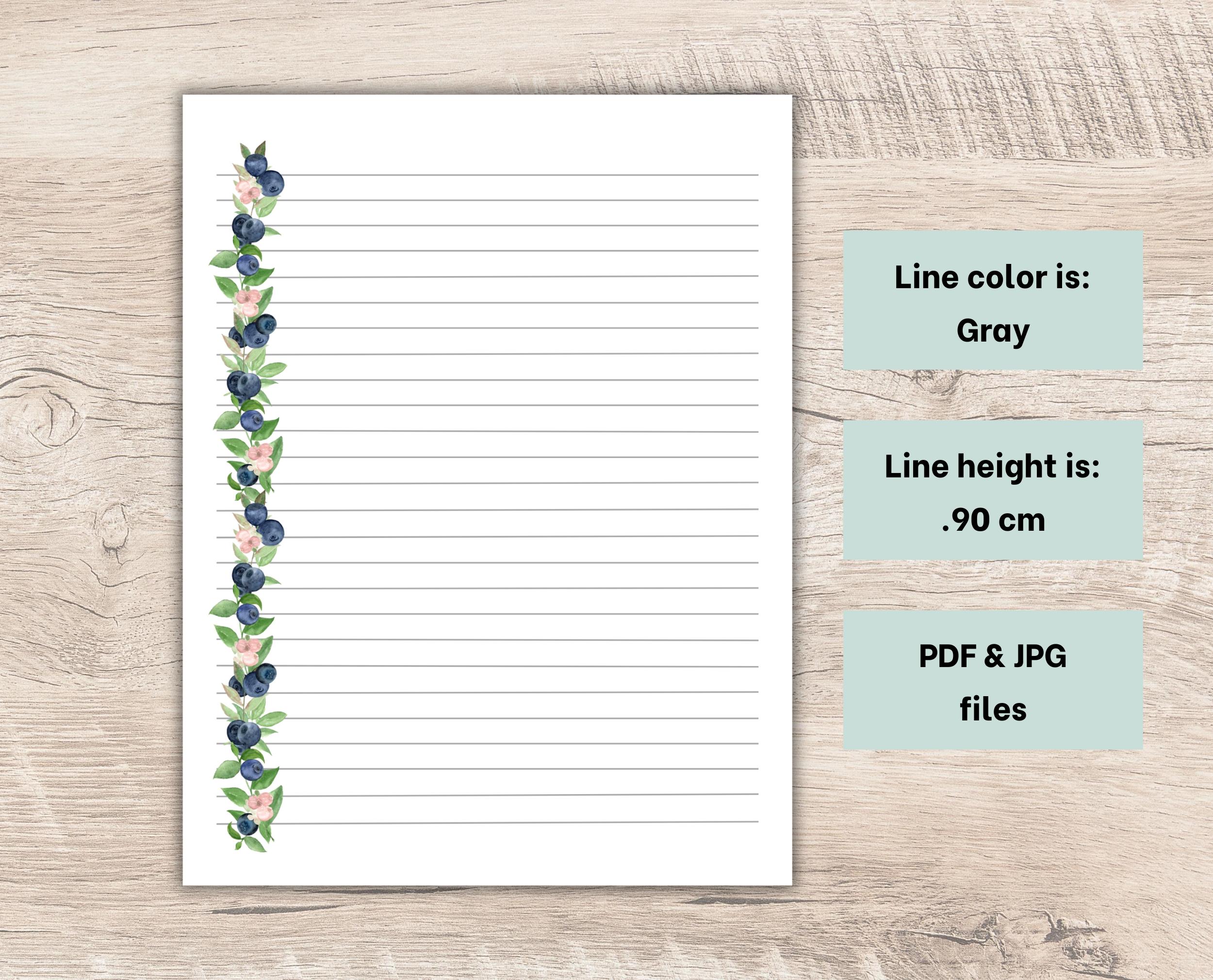 Blueberry Printable Stationery, Letter Writing Paper, US Letter A4 ...