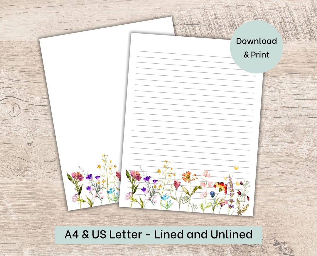 Wildflower Printable Stationery, Floral Letter Writing Paper, US Letter ...