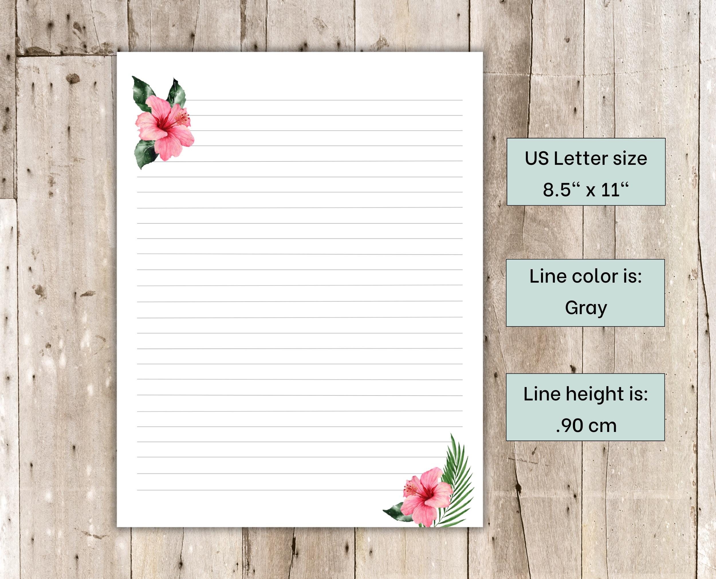 Pink Hibiscus Printable Stationery, Tropical Hawaiian Theme Writing ...