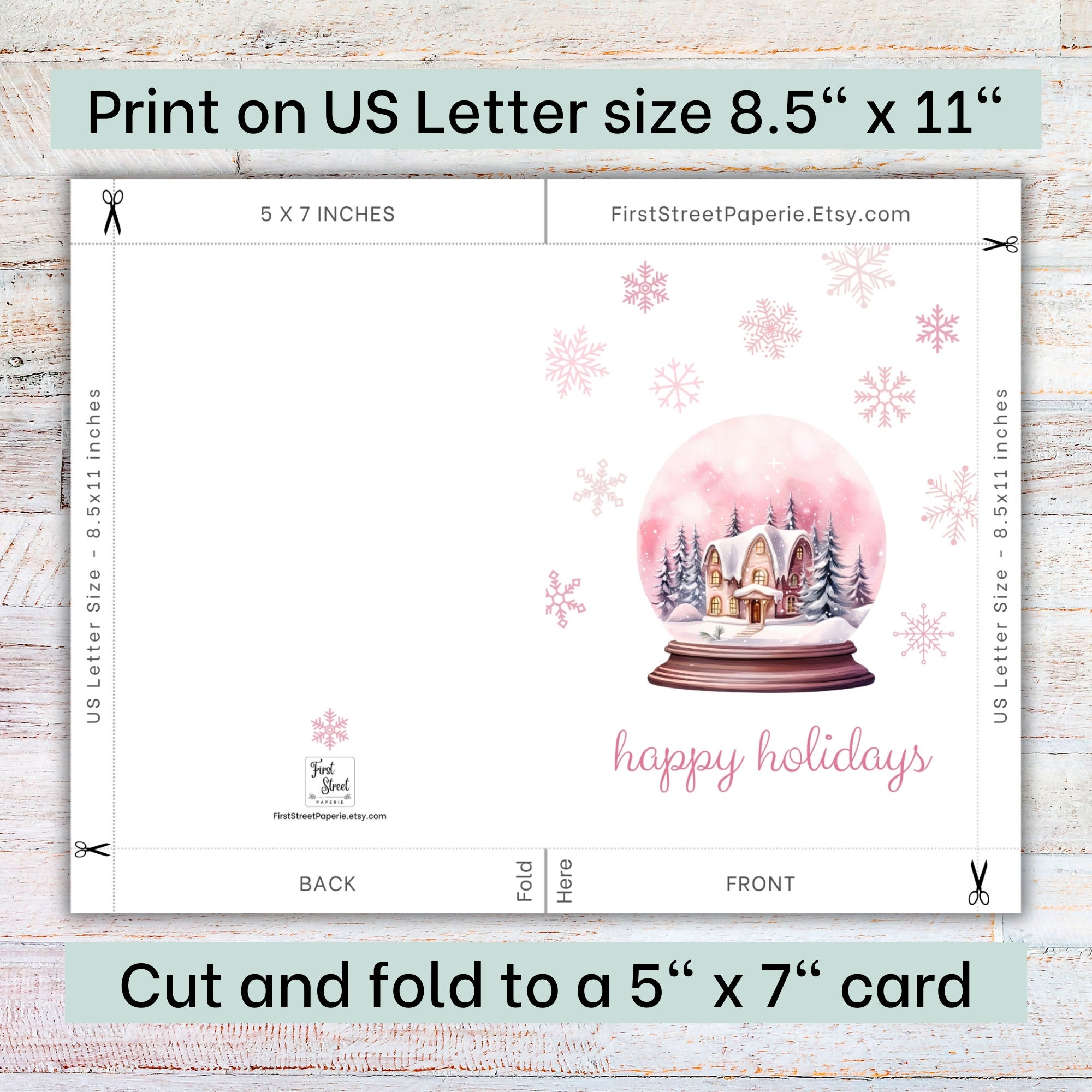 Christmas Card Printable Pink Christmas Snow Globe With Winter Home ...