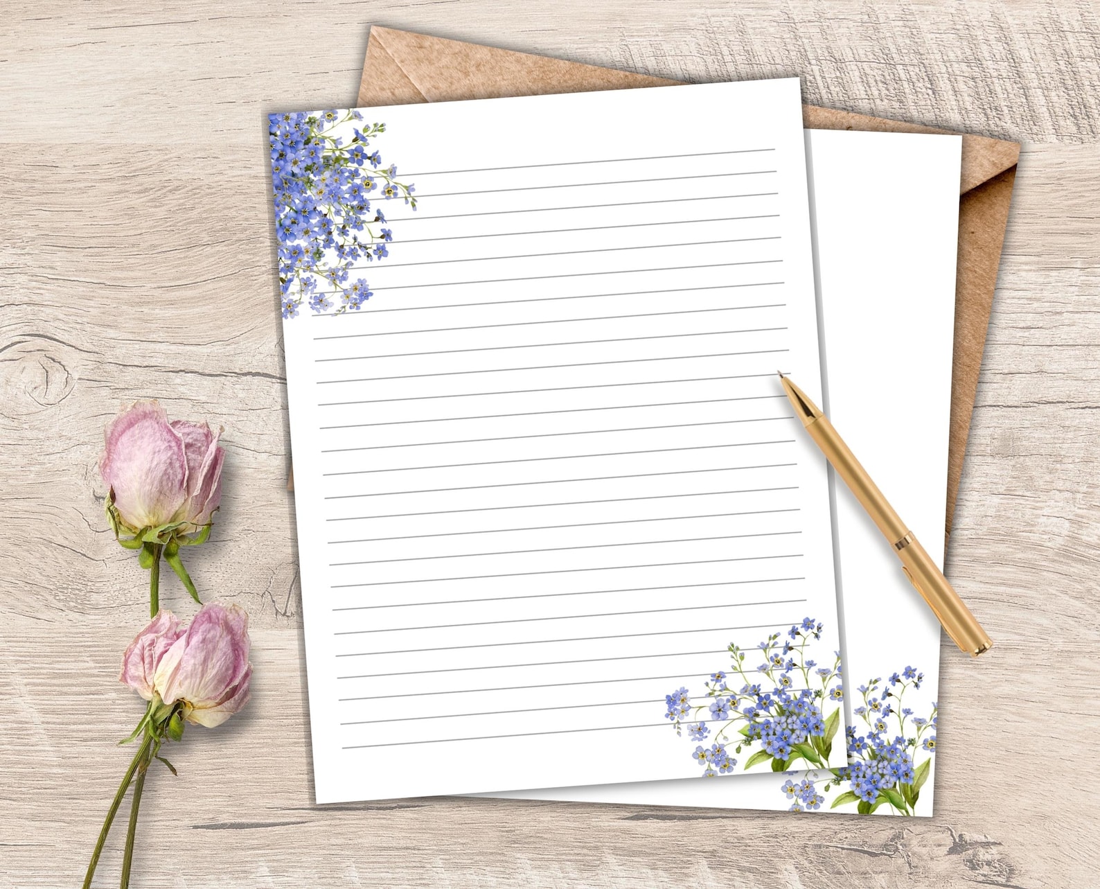 Forget Me Not Printable Stationery Floral Writing Paper - Decorative ...