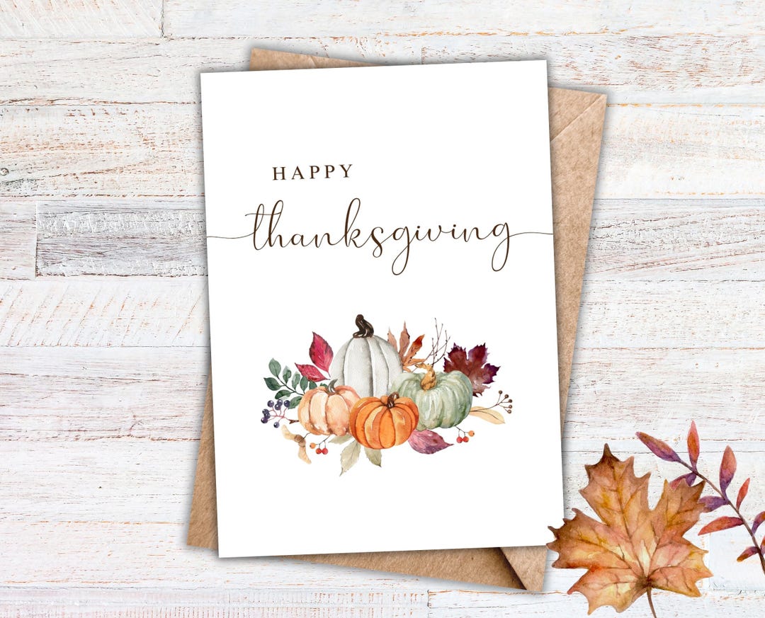 Thanksgiving Card Printable, Fall Card With Leaves and Pumpkins ...
