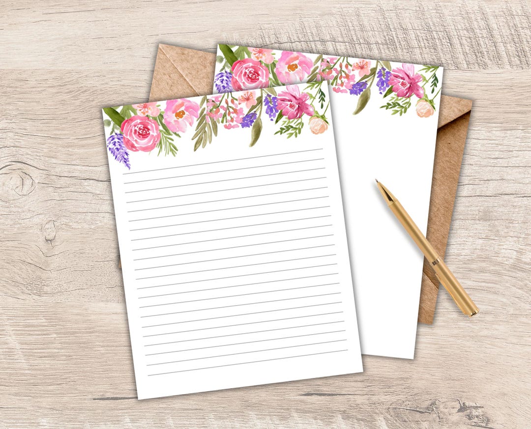 Printable Stationery Paper | Watercolor Floral Writing Paper | Pink and ...