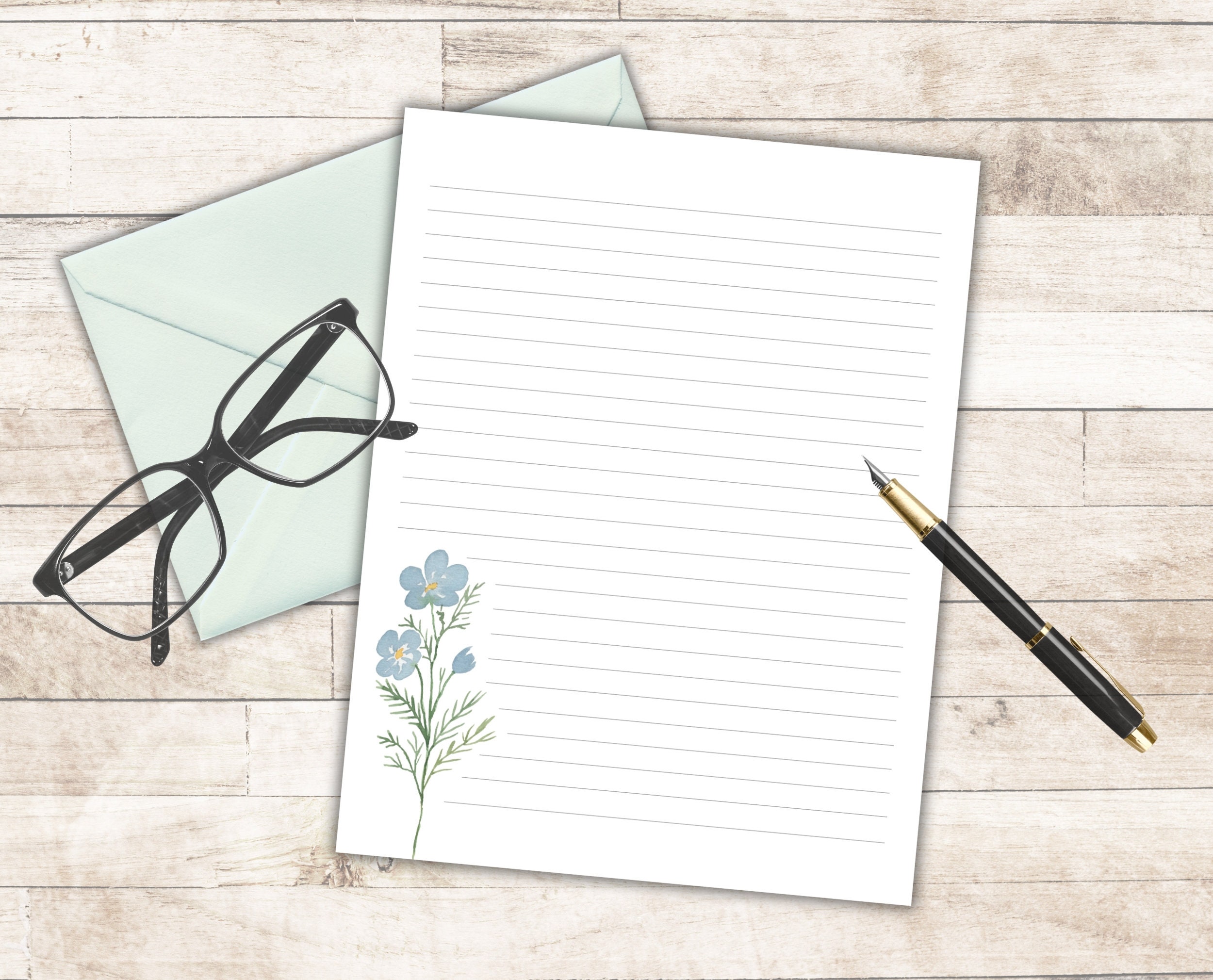 Printable Stationery, Blue Wildflowers, A4, US Letter 8.5x11 In ...