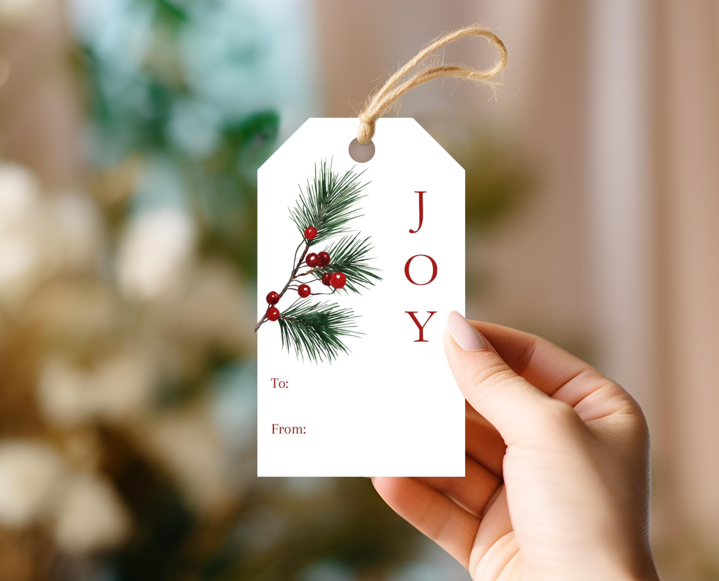 Printable Christmas Tag, to From Gift Tags, Red Berries and Greenery ...