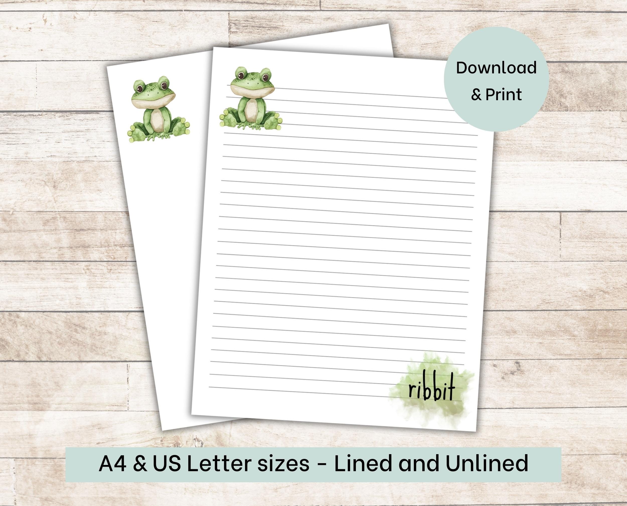 Frog Printable Stationery, Letter Writing Paper, US Letter, A4, Lined ...