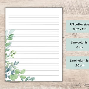 Printable Stationery, Botanical Writing Paper, Green Leaves, US Letter ...