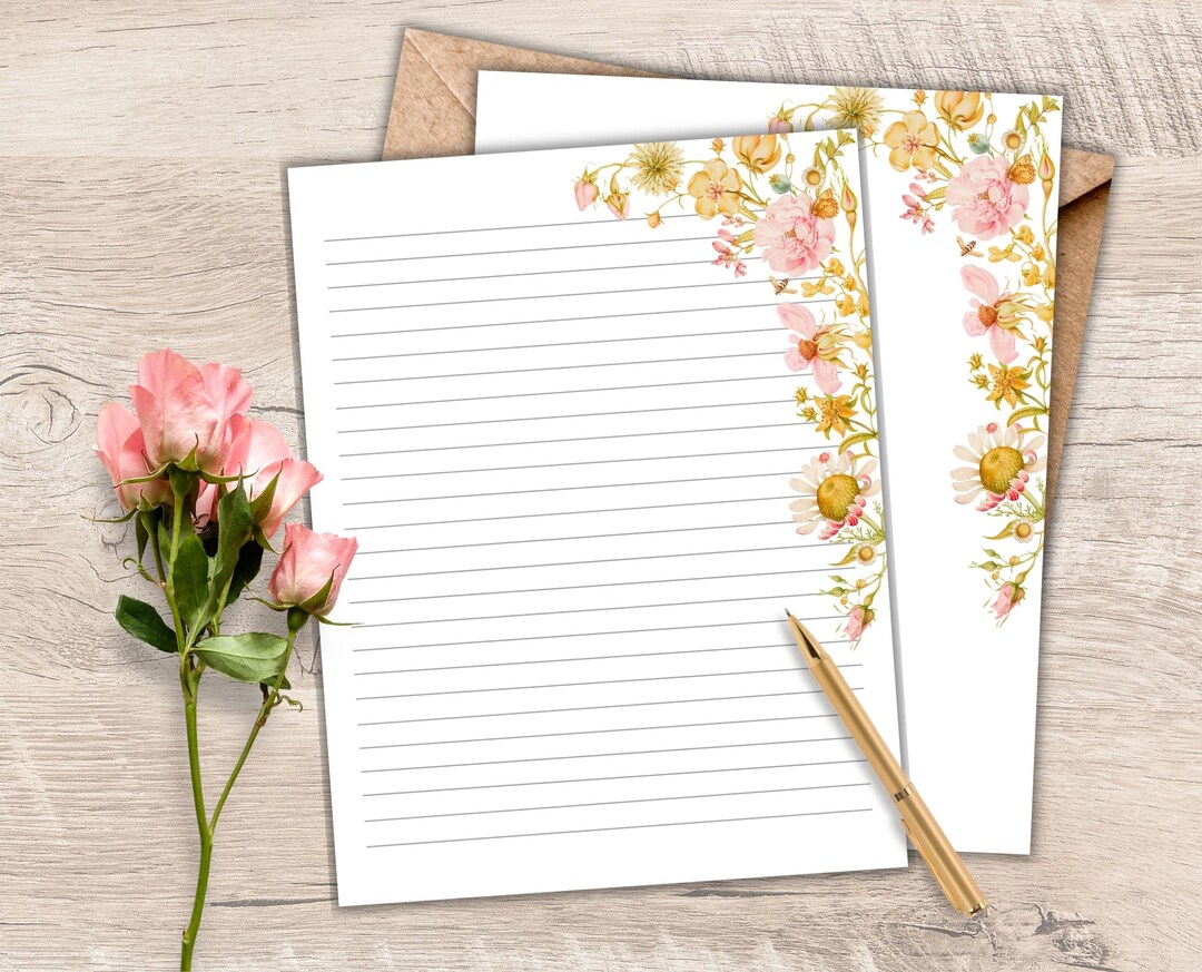 Printable Floral Stationery Paper, Elegant Stationery Set, US Letter ...